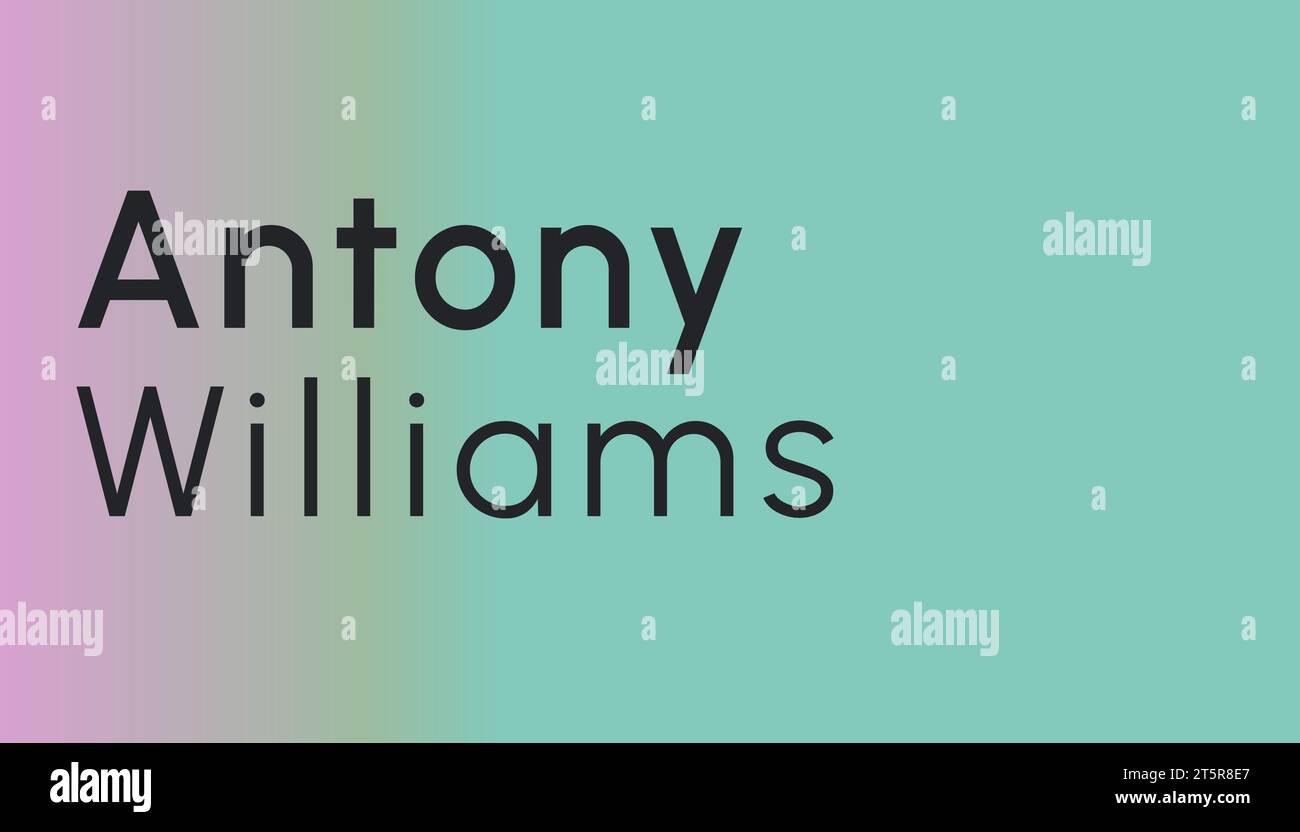 Illustration of antony williams text over blue and pink gradient background, copy space Stock ...