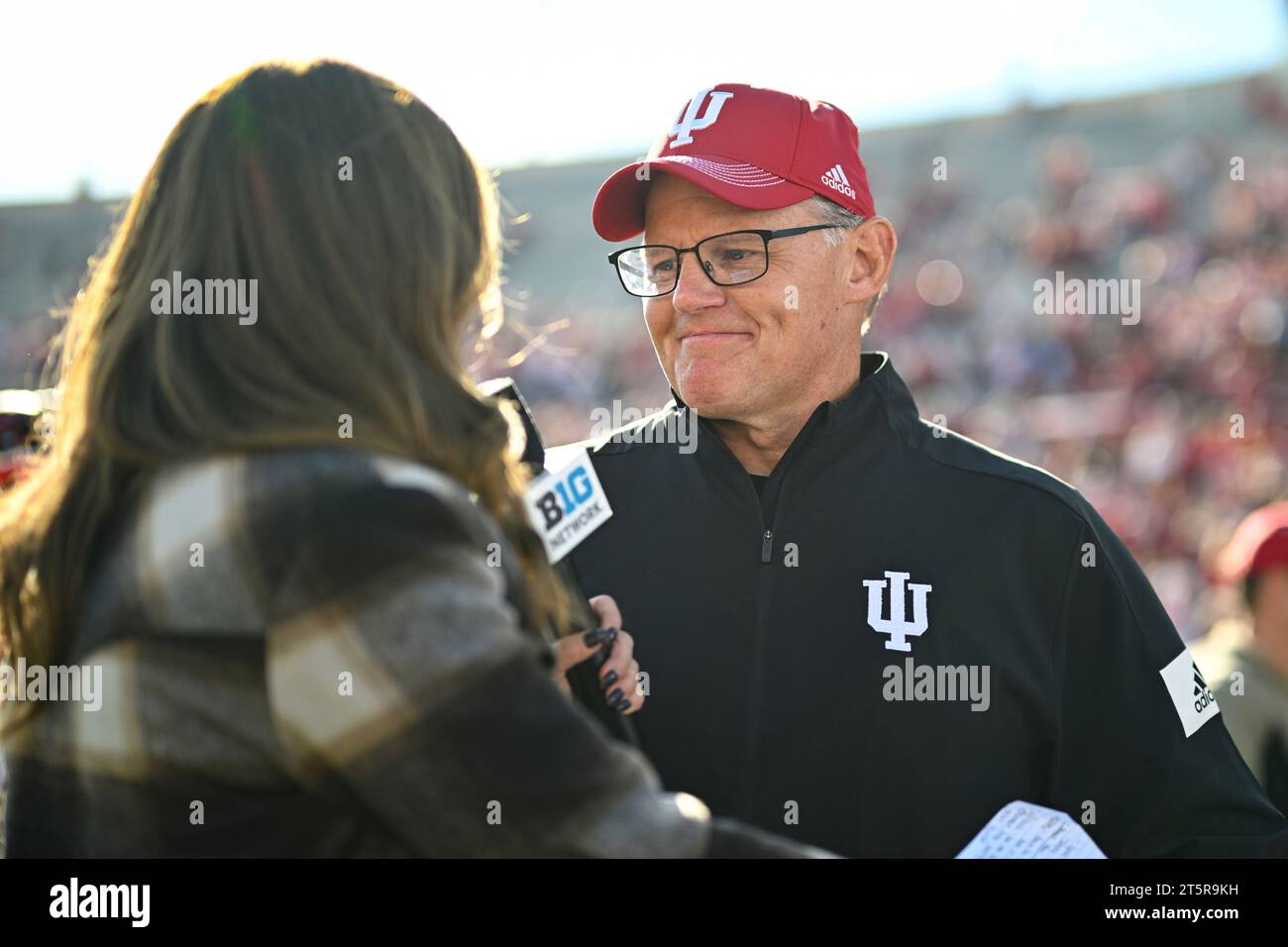 BLOOMINGTON, IN - NOVEMBER 04: Indiana Head Coach Tom Allen speaks with ...