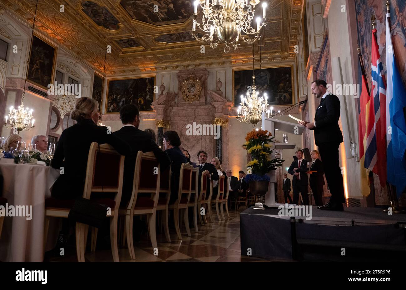 Munich, Germany. 06th Nov, 2023. Haakon, Crown Prince of Norway, speaks in the residence at a ...
