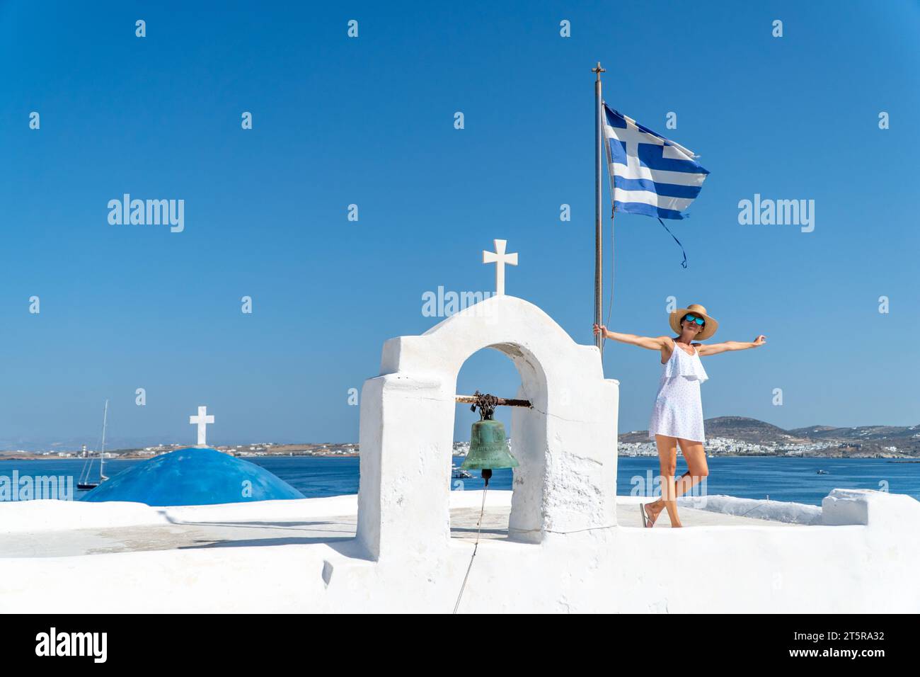 Woman at Monastery of St. John's of Deti in Paros, Greece Stock Photo ...