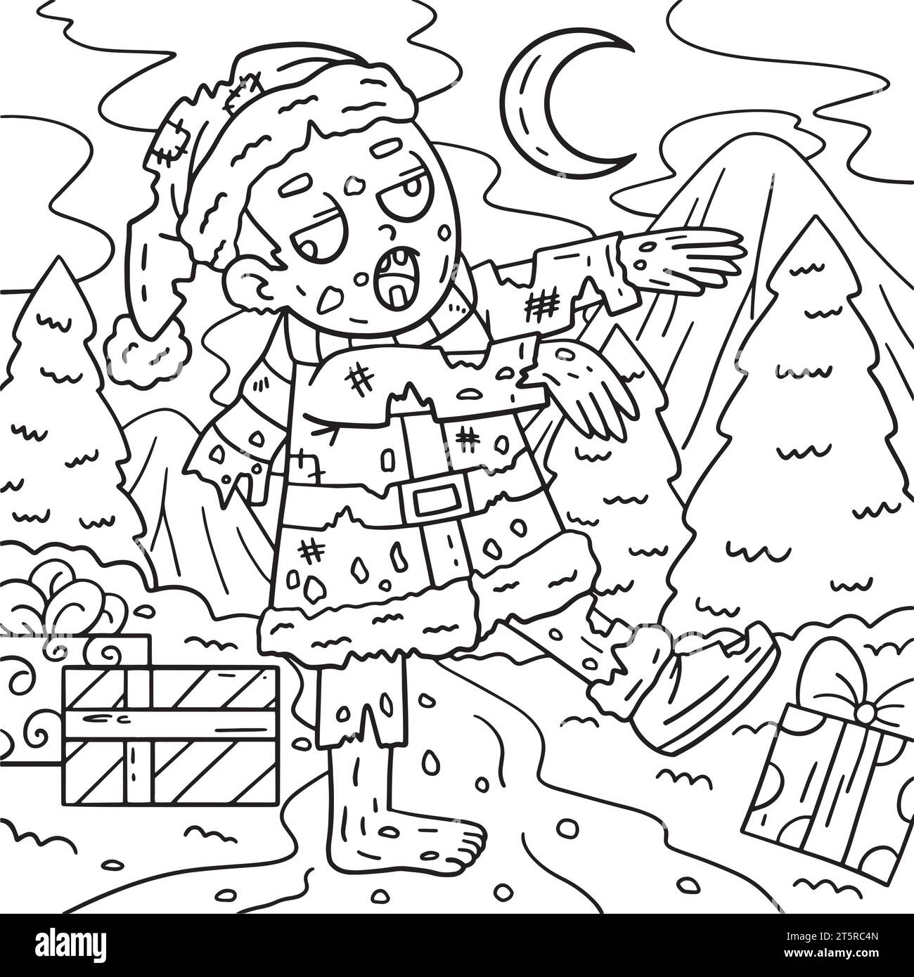 Zombie in Santa Outfit Coloring Pages for Kids Stock Vector Image & Art ...