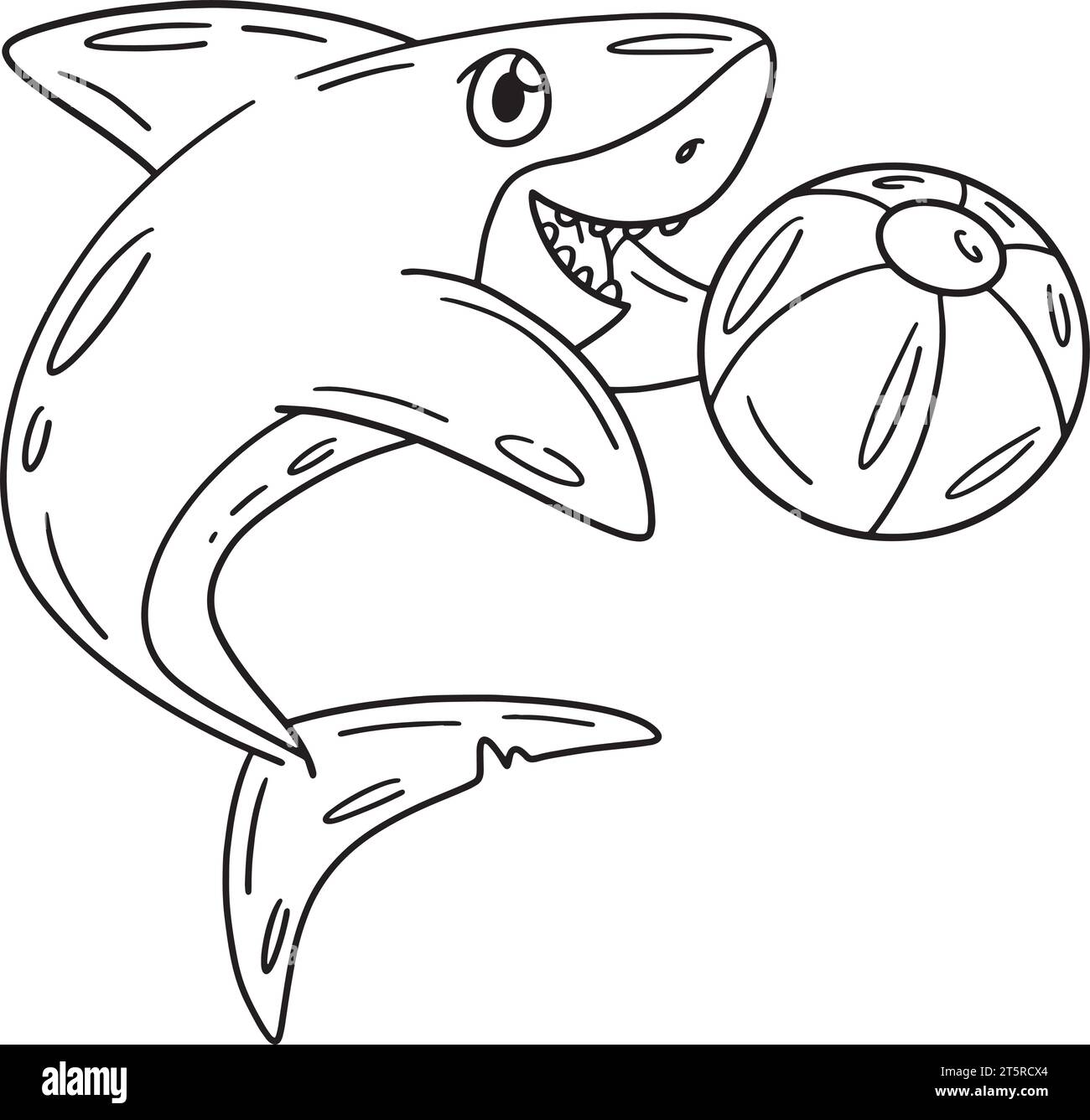 Shark Playing Beach Ball Isolated Coloring Page Stock Vector Image ...