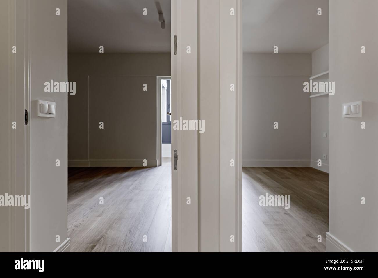 Distributor hallway of a modern house with light wooden floor Stock ...
