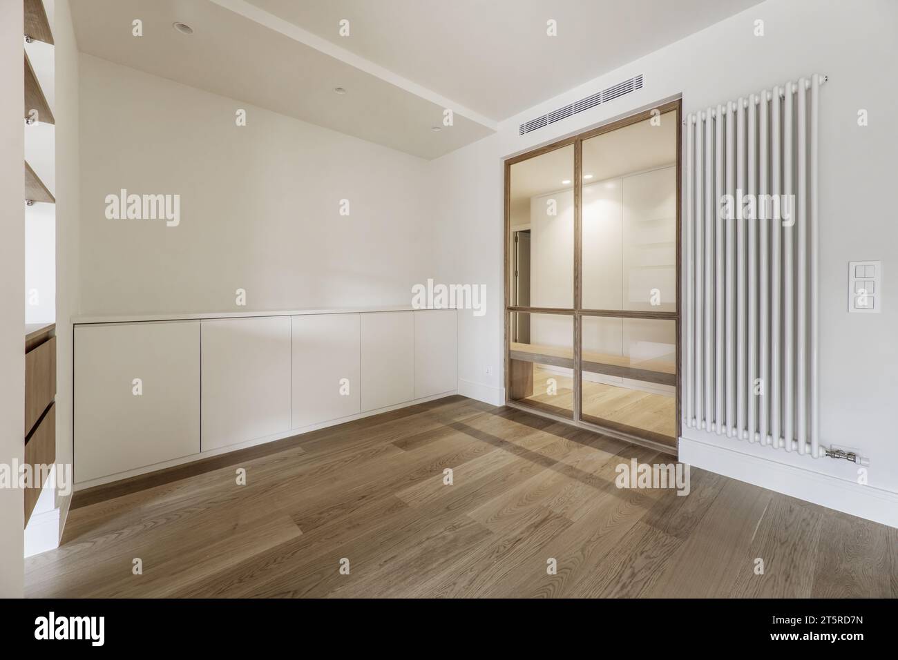 Corner of an empty modern living room with custom made furniture Stock ...