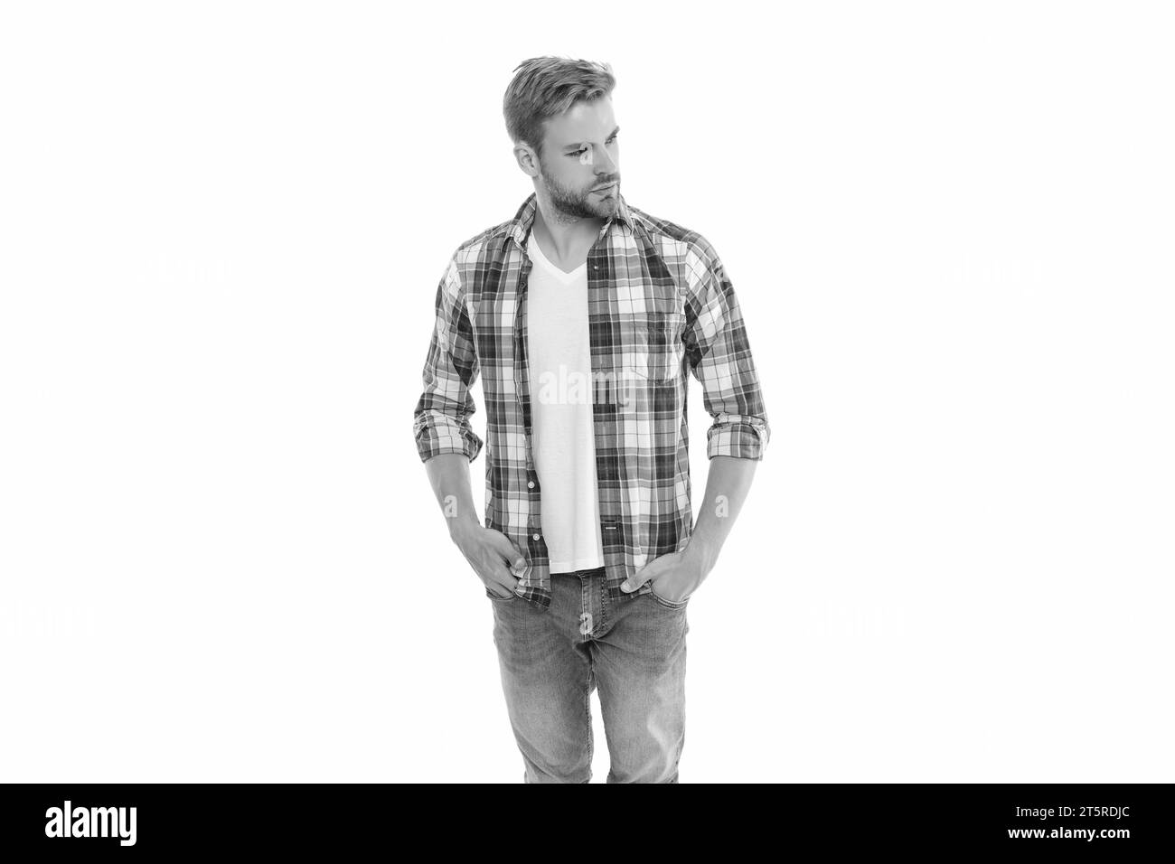 trendy millennial man on background. millennial man in studio. photo of ...