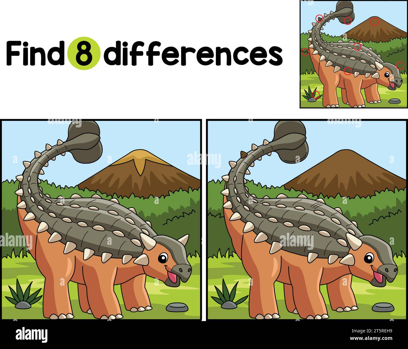 Ankylosaurus Dinosaur Find The Differences Stock Vector Image & Art - Alamy