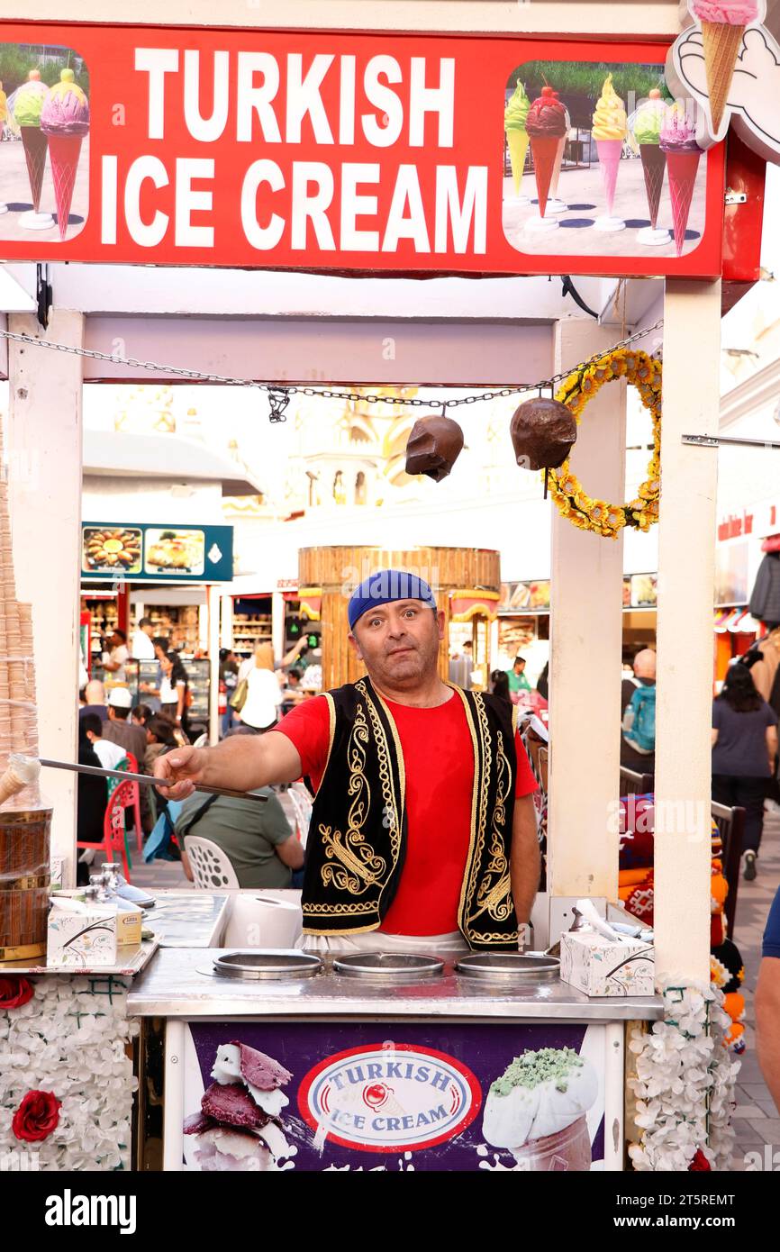 Dubai, United Arab Emirates - February 5, 2023 turkish ice cream seller ...