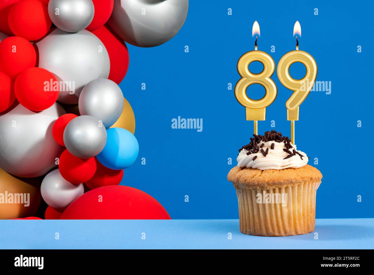 Number 89 birthday candle - Anniversary card with balloons Stock Photo ...