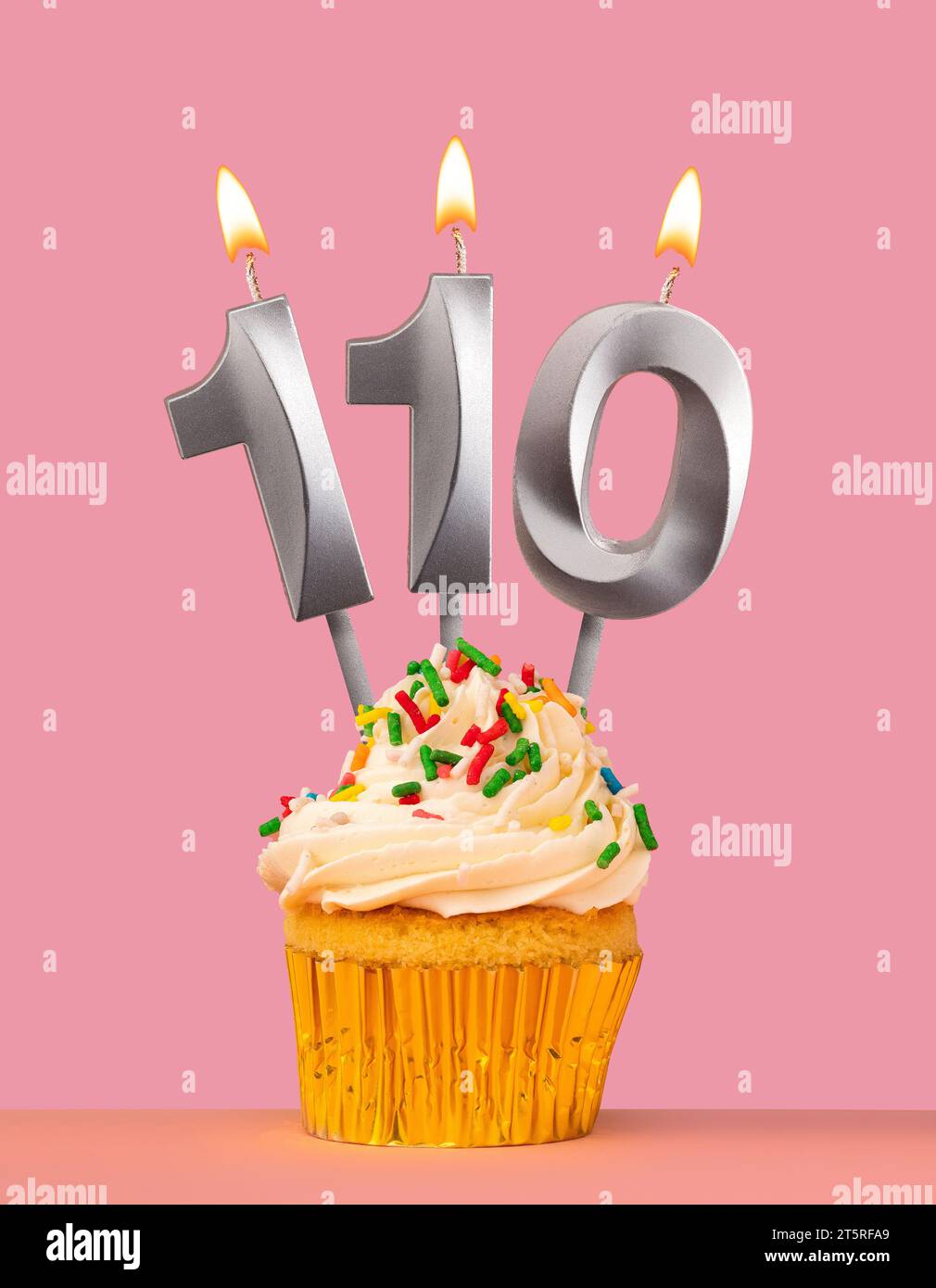 Number 110 candle with cupcake - Birthday card Stock Photo - Alamy