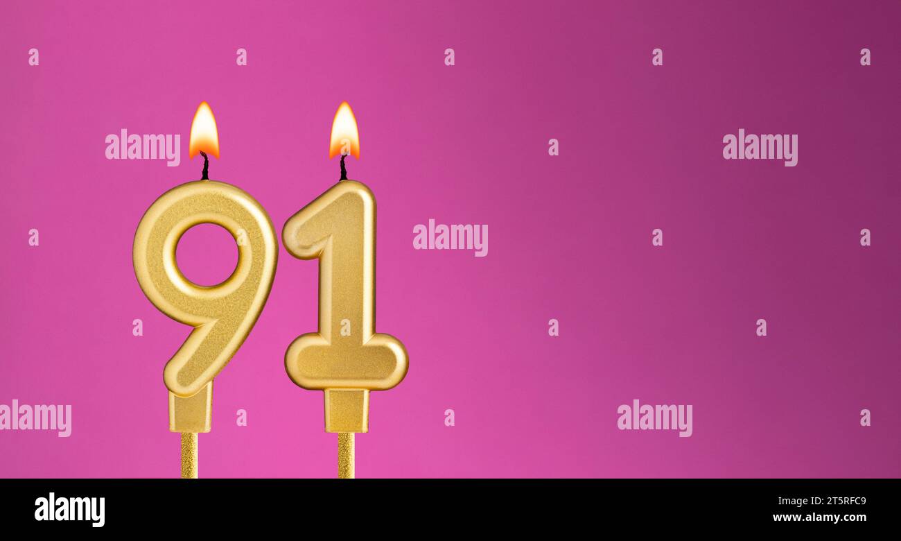 Candle number 91 in purple background - birthday card Stock Photo - Alamy