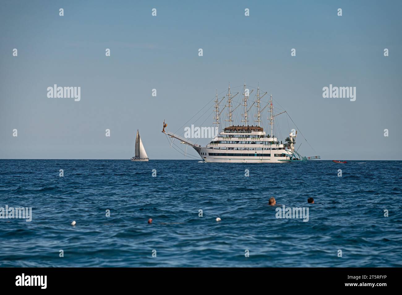 Sightseeing boat travelling in the sea. Antalya,Turkey Stock Photo - Alamy