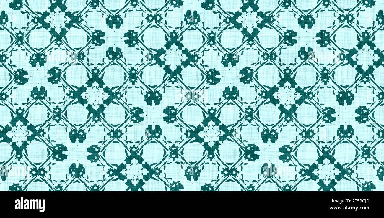 Teal green white vibrant watercolor batik azulejos tile border banner ...