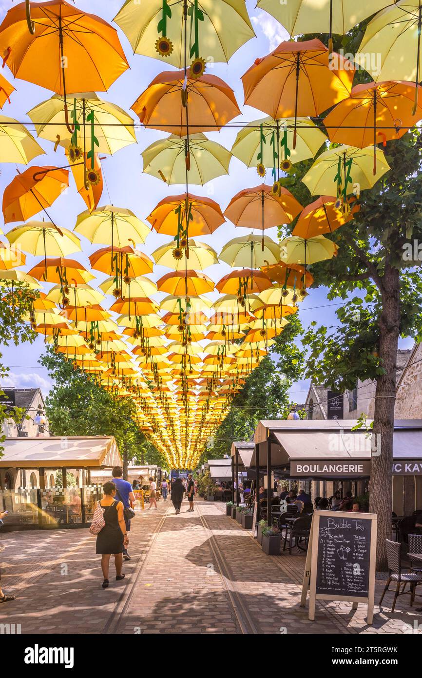 Paris, France - June 16, 2023: Multicolored umbrellas floating in the ...