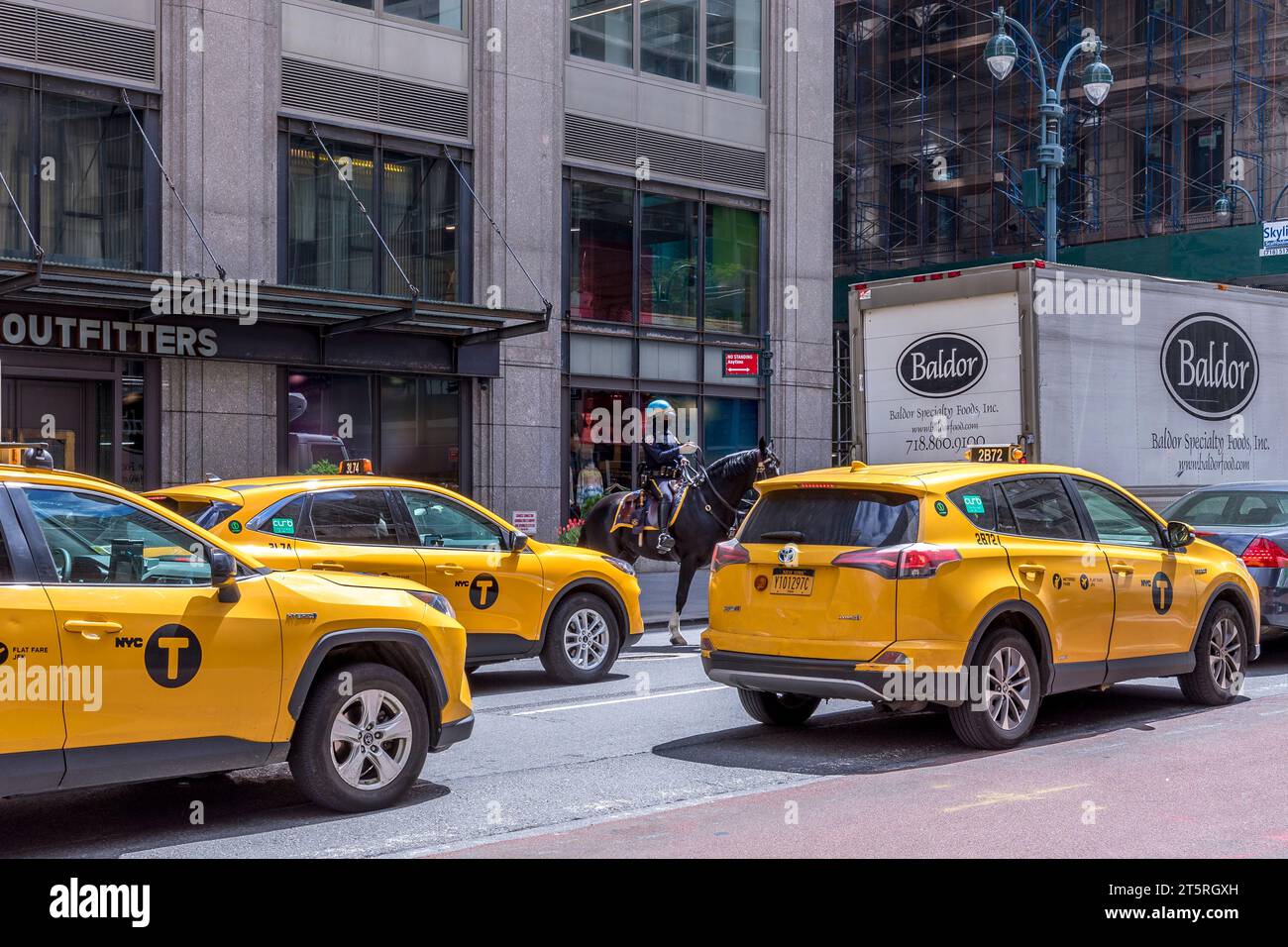 New York, USA - April 27, 2022: Police officers ride their horses ...