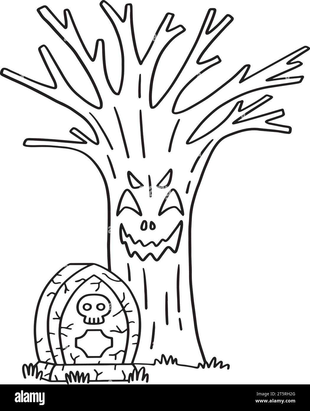 Spooky Tree and Tomb Isolated Coloring Page Stock Vector Image & Art ...