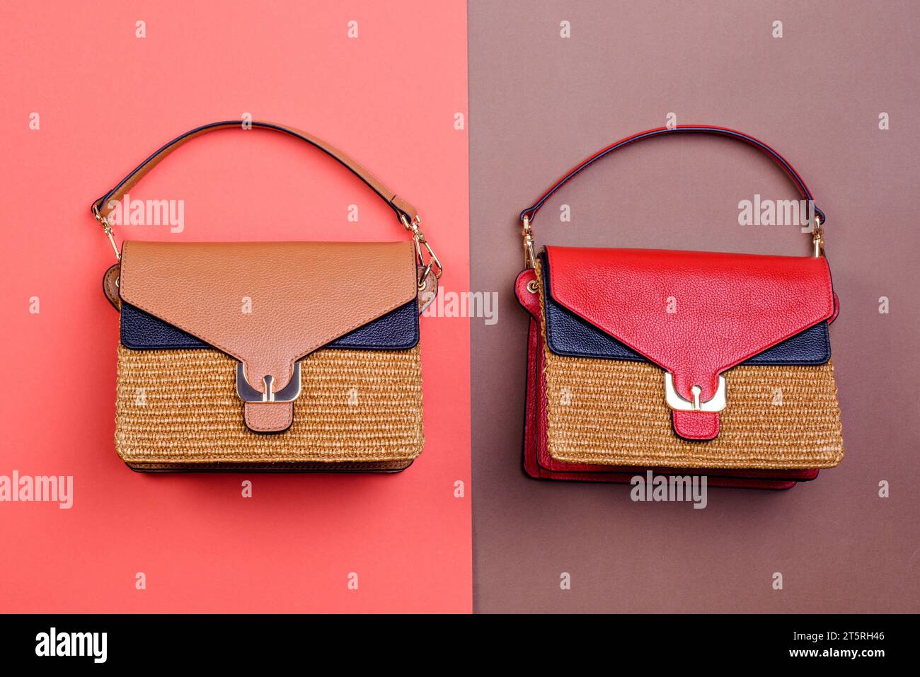 Two trendy woven women's bags with the same design but with leather ...