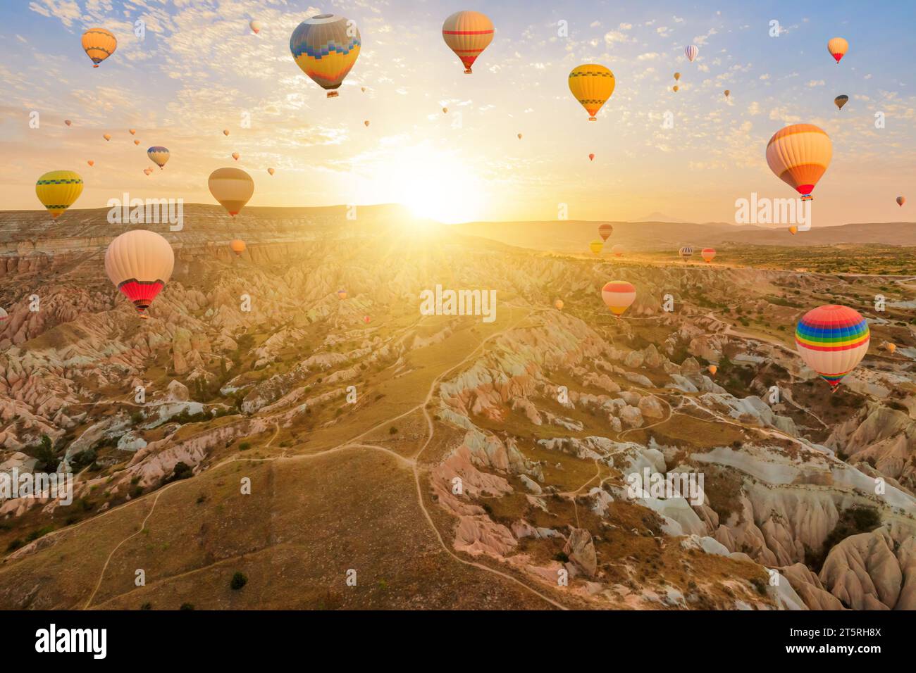 Balloons ascend in the Cappadocia sky. The radiant balloons grasp the ...