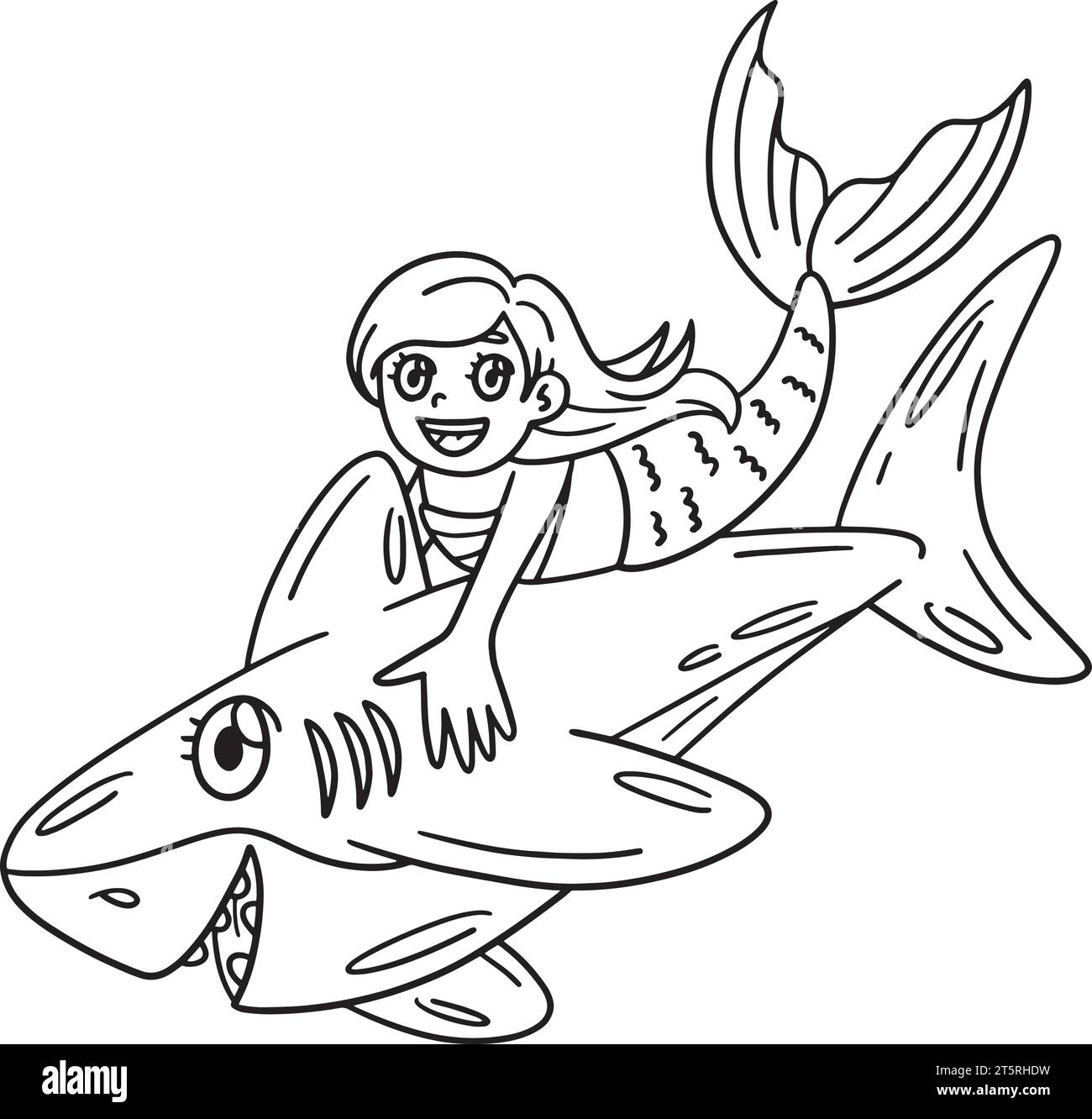 Shark and Mermaid Isolated Coloring Page for Kids Stock Vector Image ...
