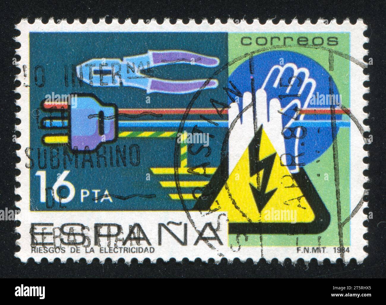 SPAIN - CIRCA 1984: stamp printed by Spain, shows Electrical plug ...