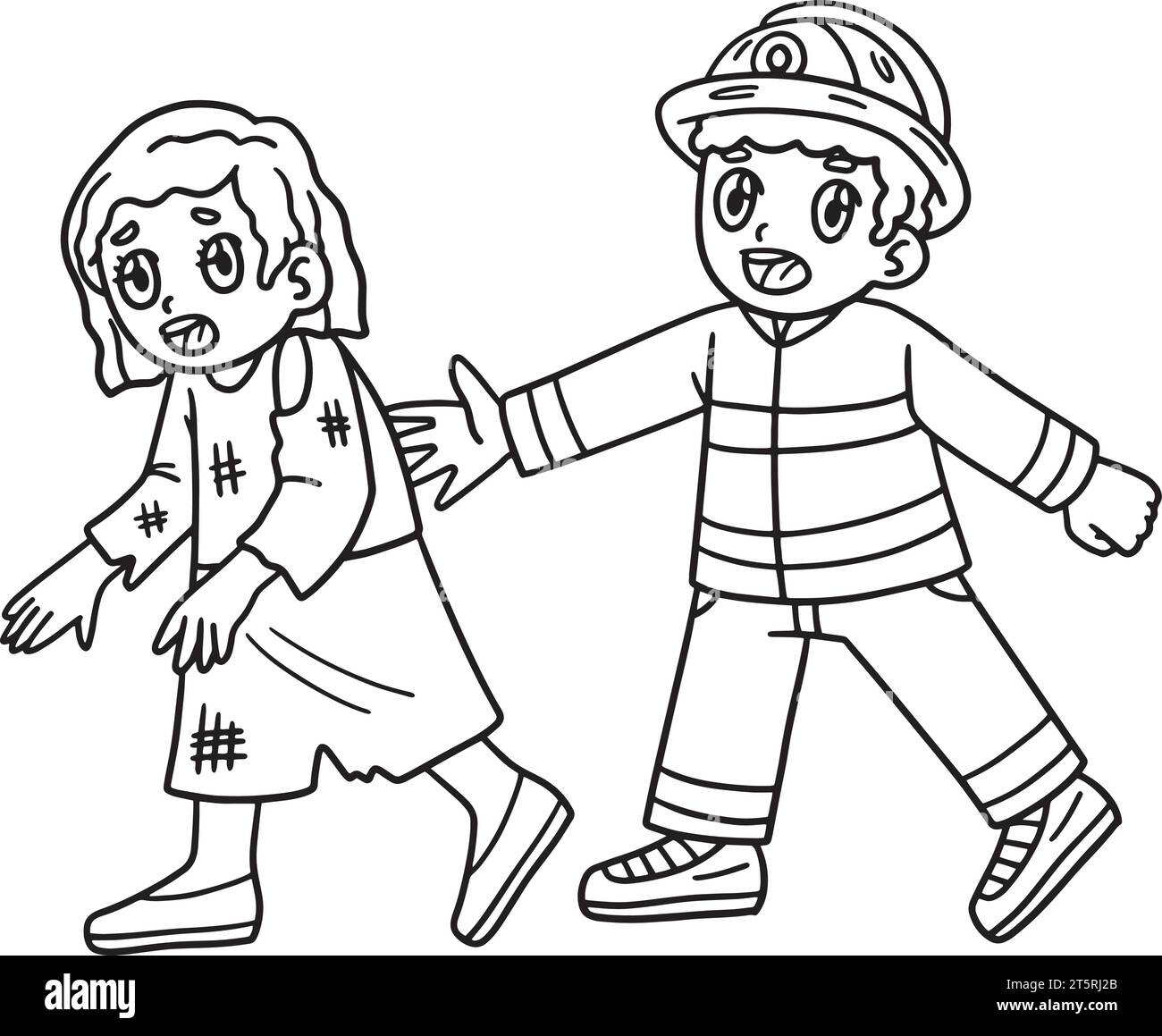 Firefighter Escorting a Survivor Isolated Coloring Stock Vector Image ...