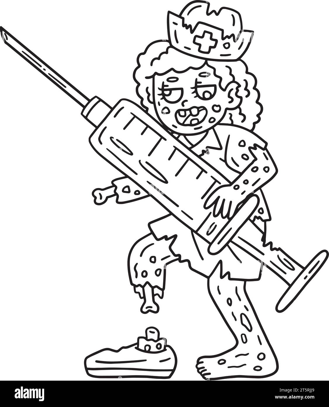 Zombie Nurse with Syringe Isolated Coloring Page Stock Vector Image ...