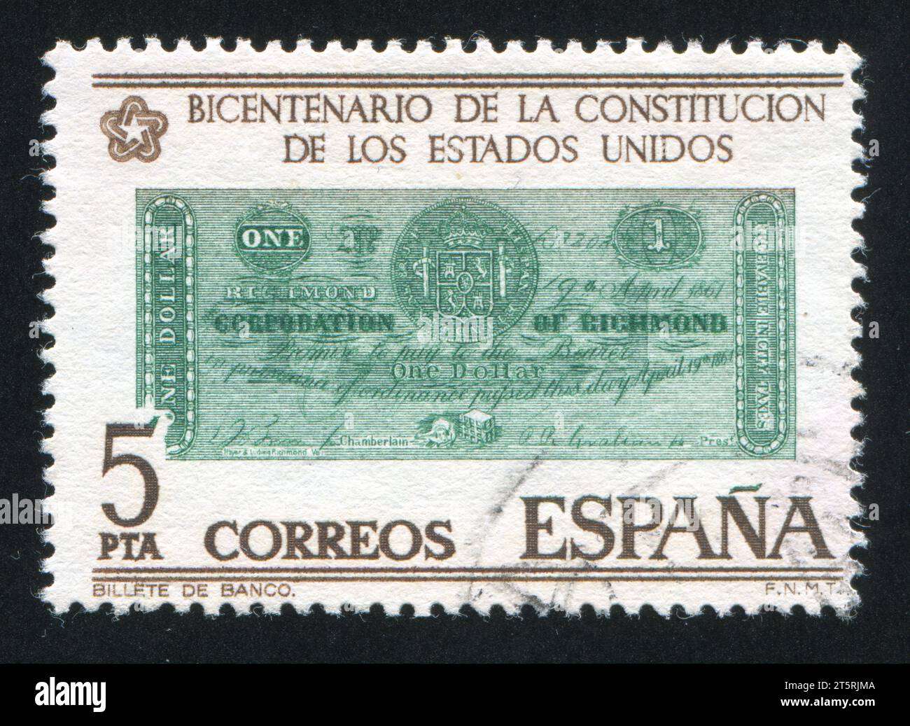 SPAIN - CIRCA 1976: stamp printed by Spain, shows Dollar banknote ...