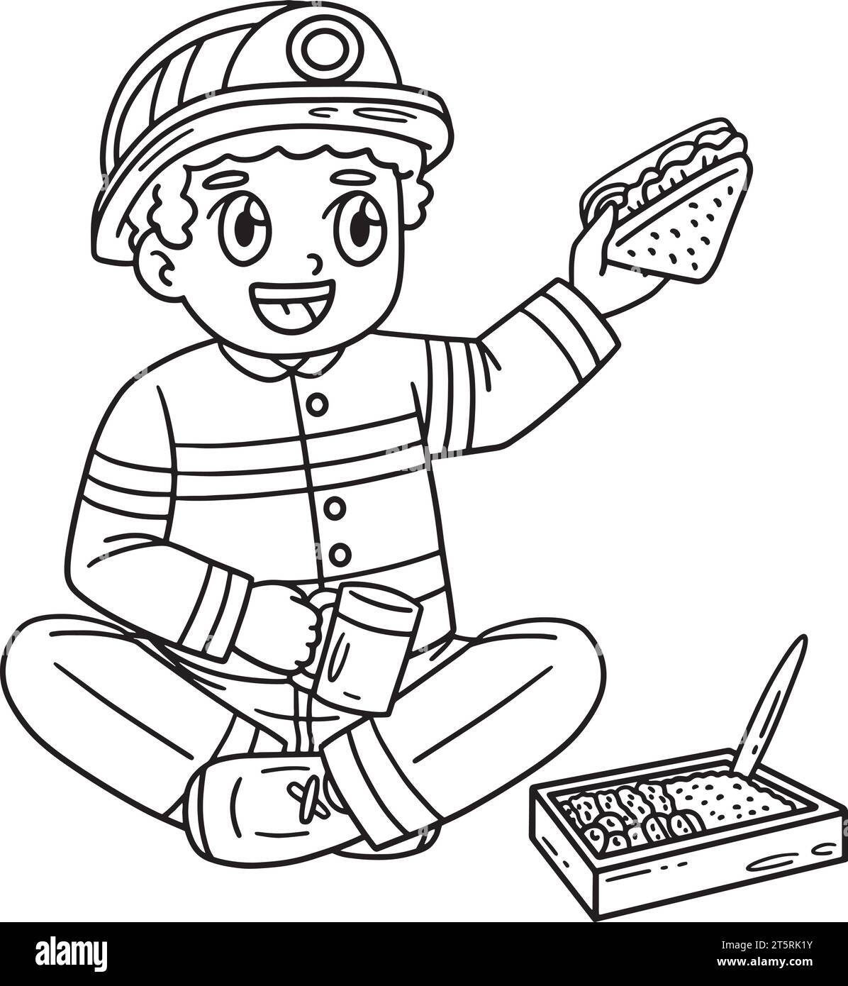 Firefighter Eating Lunch Isolated Coloring Page Stock Vector Image ...