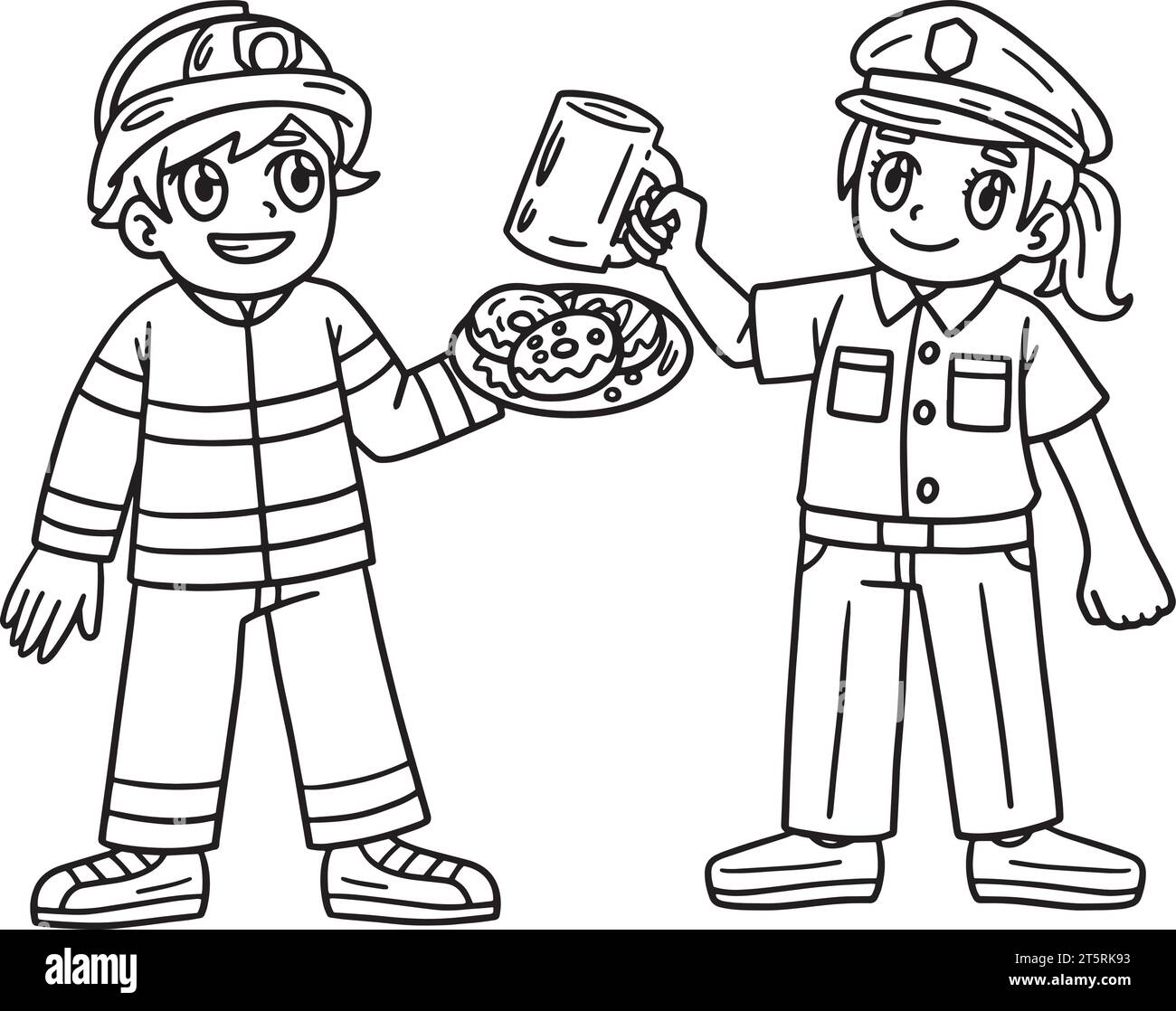 Firefighter and Policewoman Isolated Coloring Stock Vector Image & Art ...