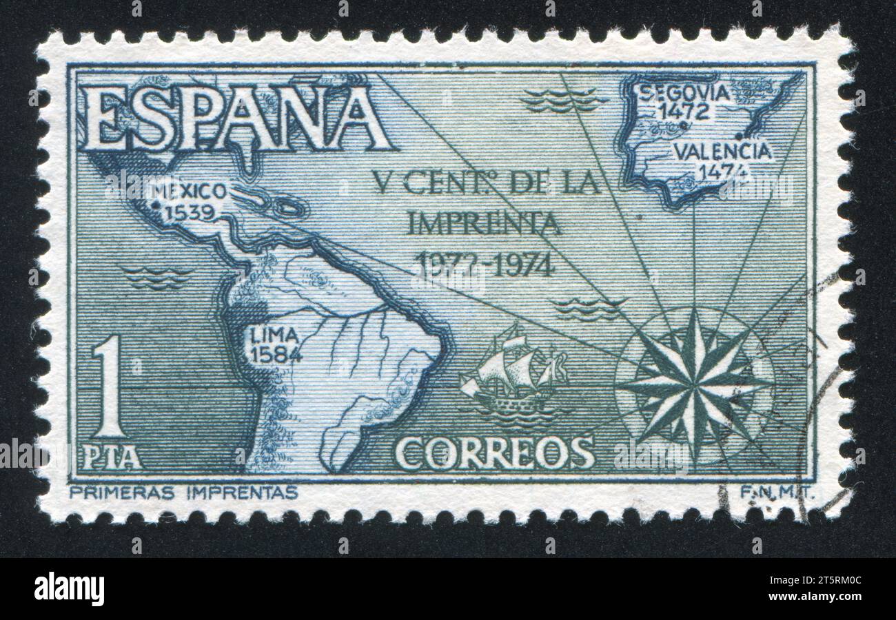 SPAIN - CIRCA 1974: stamp printed by Spain, shows Map of Spain and ...