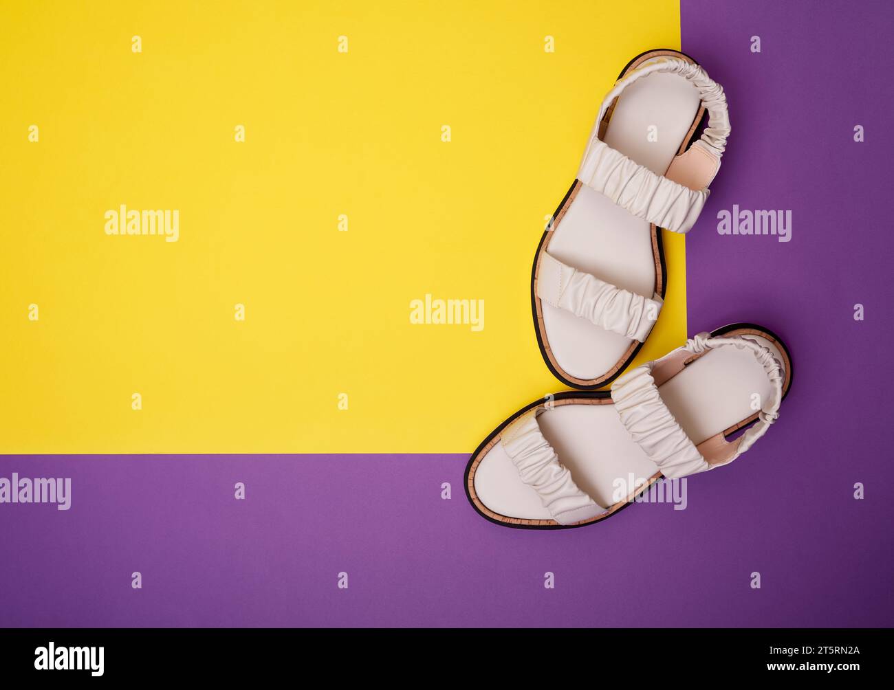 Light women's summer sandals from wrinkled design leather on a two ...