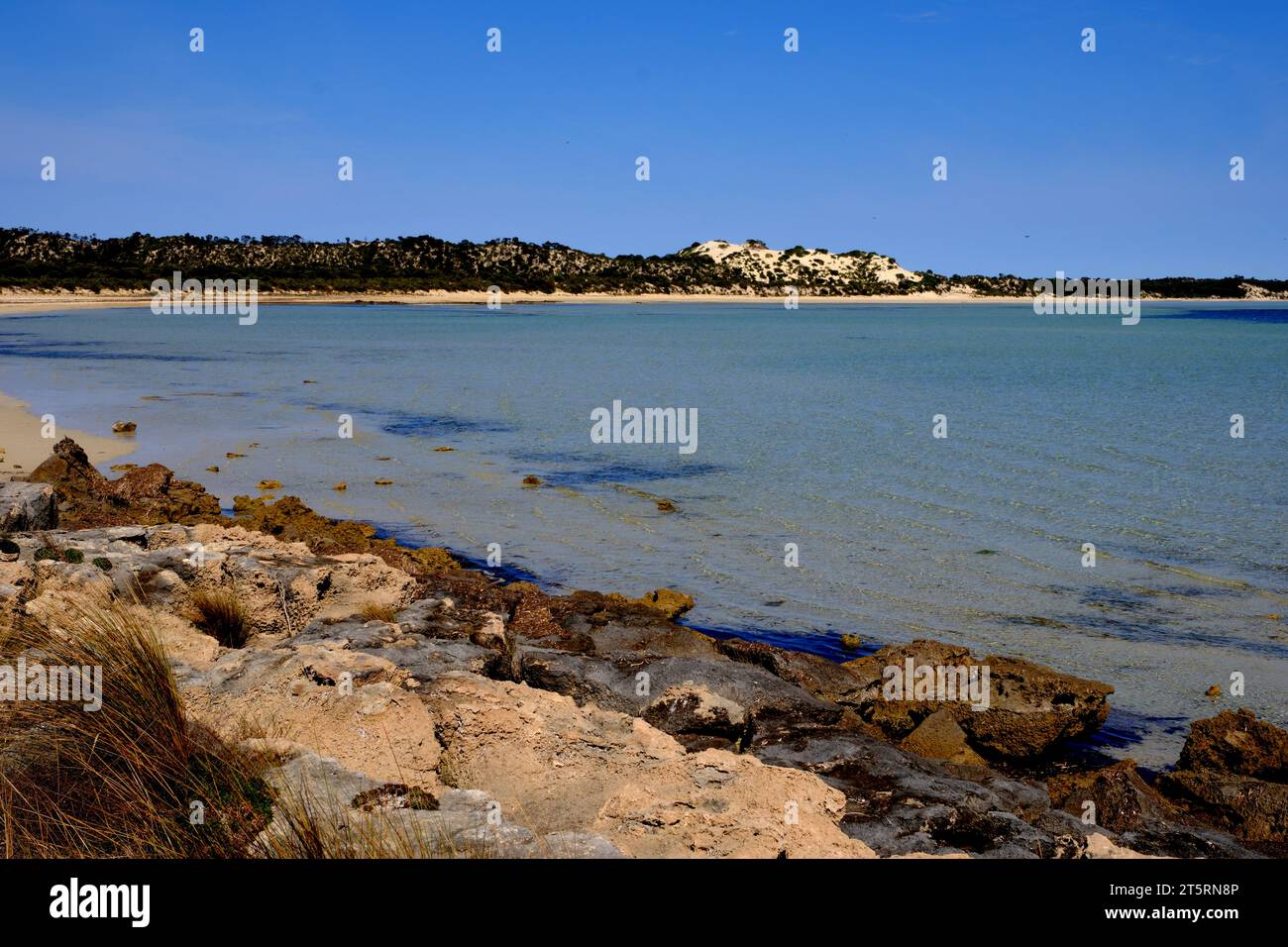 Deserted sandy beach at Coffin Bay in the Eyre Peninsula region of ...