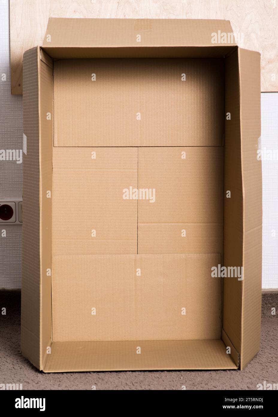 Inside view of empty brown cardboard box. Packaging for transportation ...