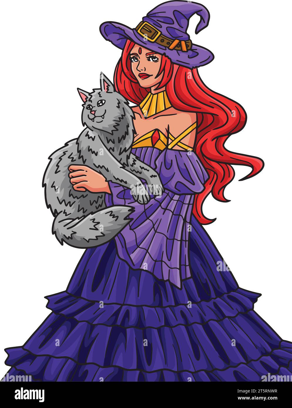 Halloween Witch with a Cat Cartoon Colored Clipart Stock Vector Image ...