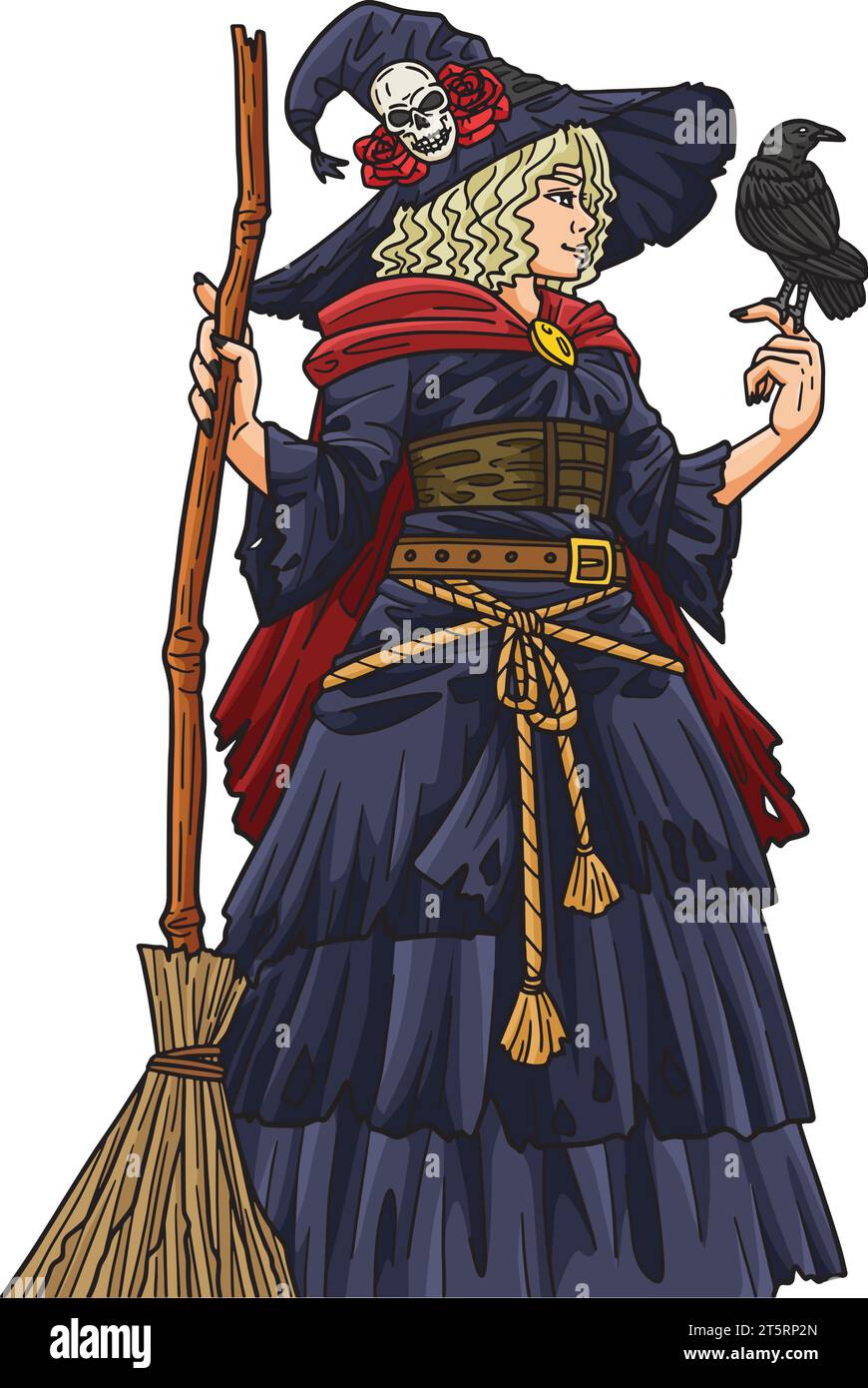 Halloween Witch and Broom Cartoon Colored Clipart Stock Vector Image ...