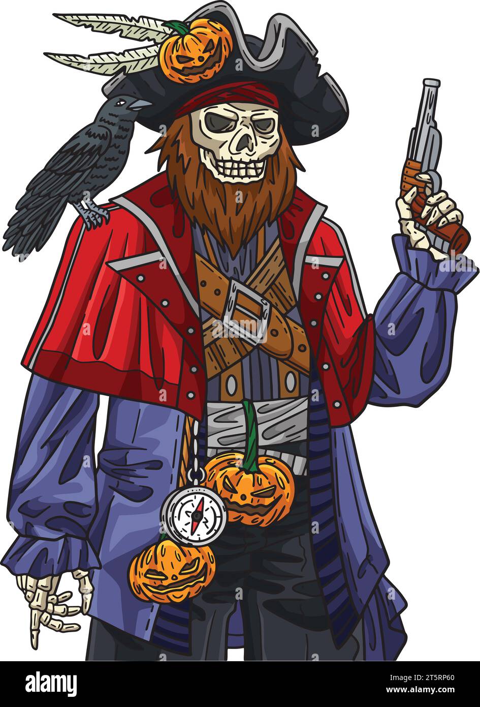Halloween Skeleton Pirate Cartoon Colored Clipart Stock Vector Image ...