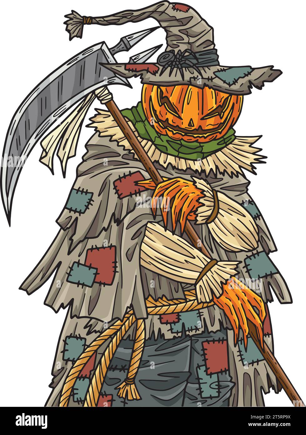 Halloween Scarecrow with a Scythe Cartoon Clipart Stock Vector Image ...