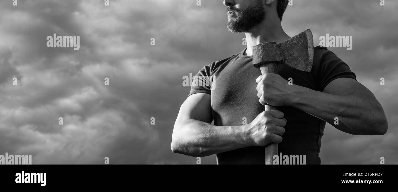Strong man axe muscular Black and White Stock Photos & Images - Alamy