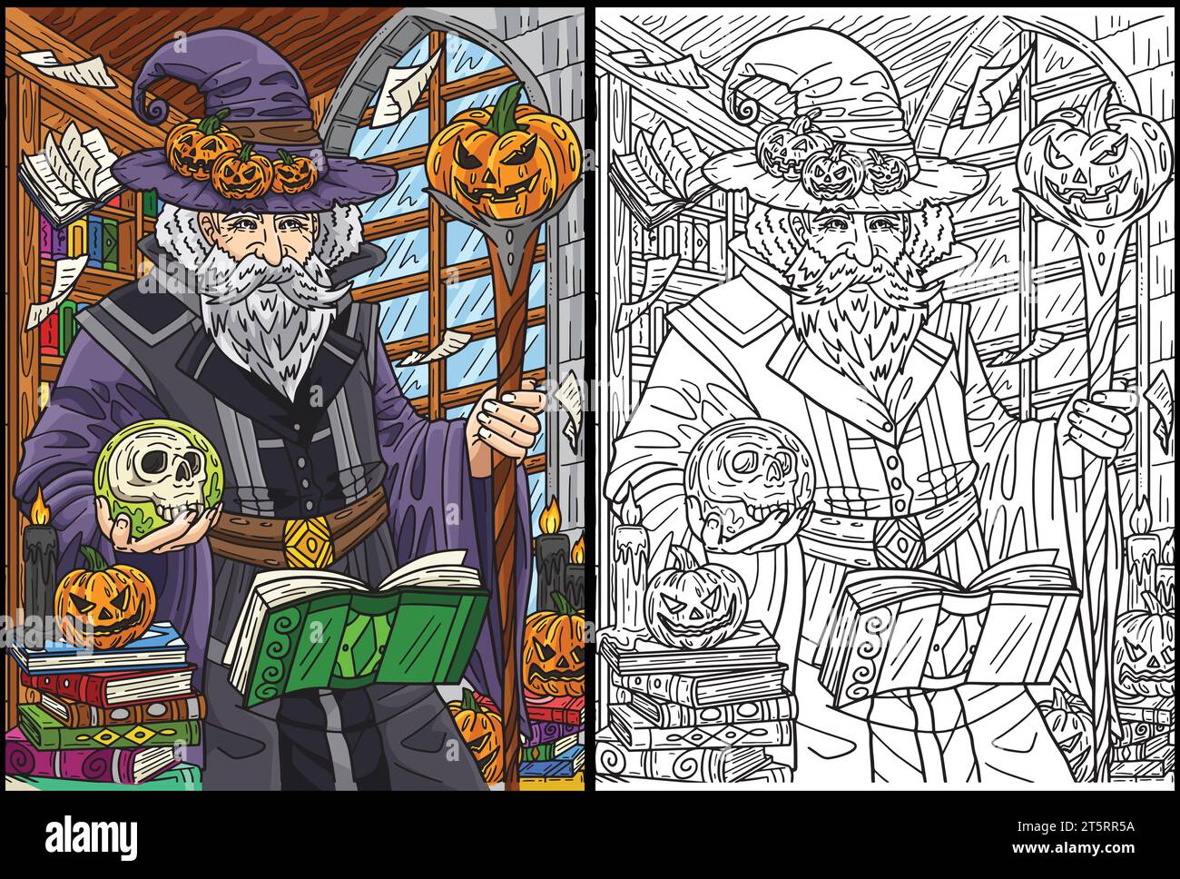 Halloween Wizard Coloring Page Illustration Stock Vector Image & Art ...