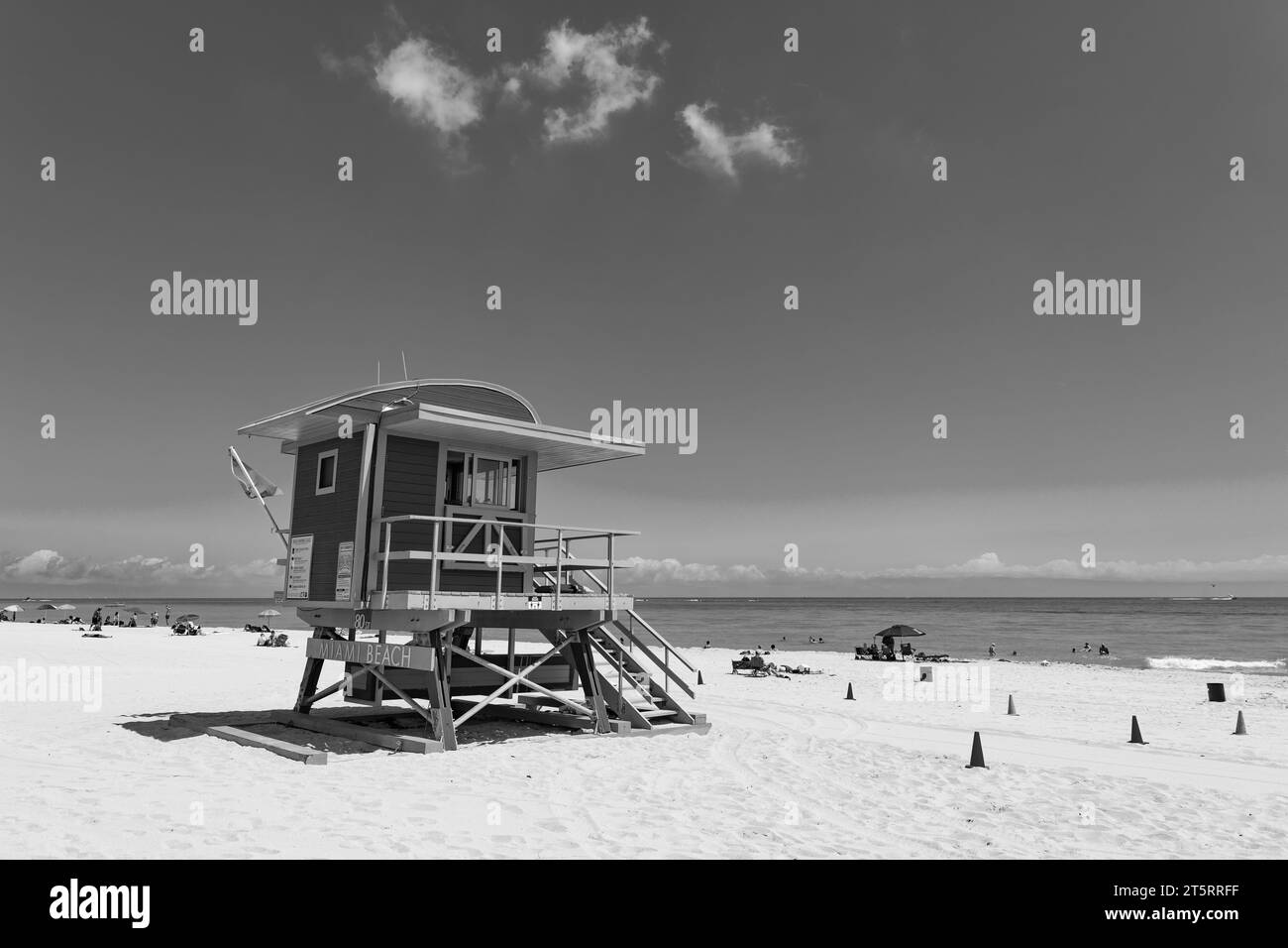 pink color lifeguard at miami beach with copy space. lifeguard at miami ...