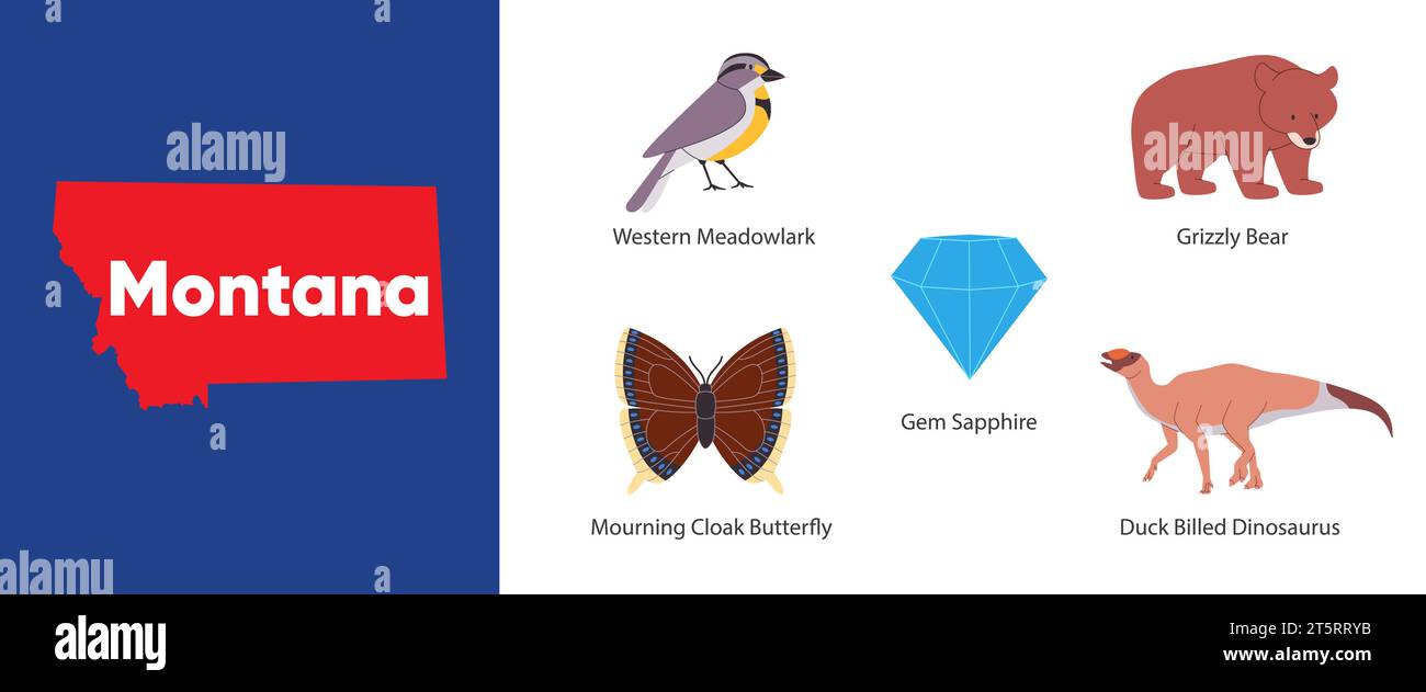 Montana states with symbol icon of duck-billed dinosaur sapphire ...