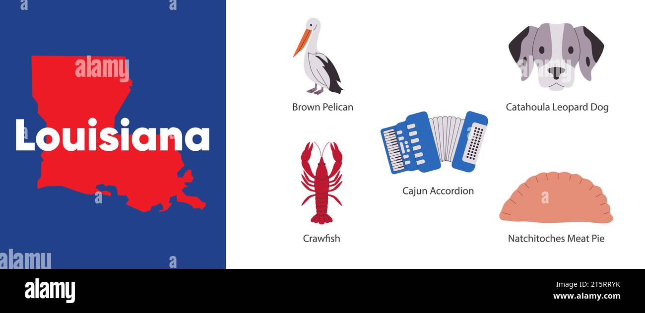 Louisiana states with symbol icon of Natchitoches meat pie cajun ...