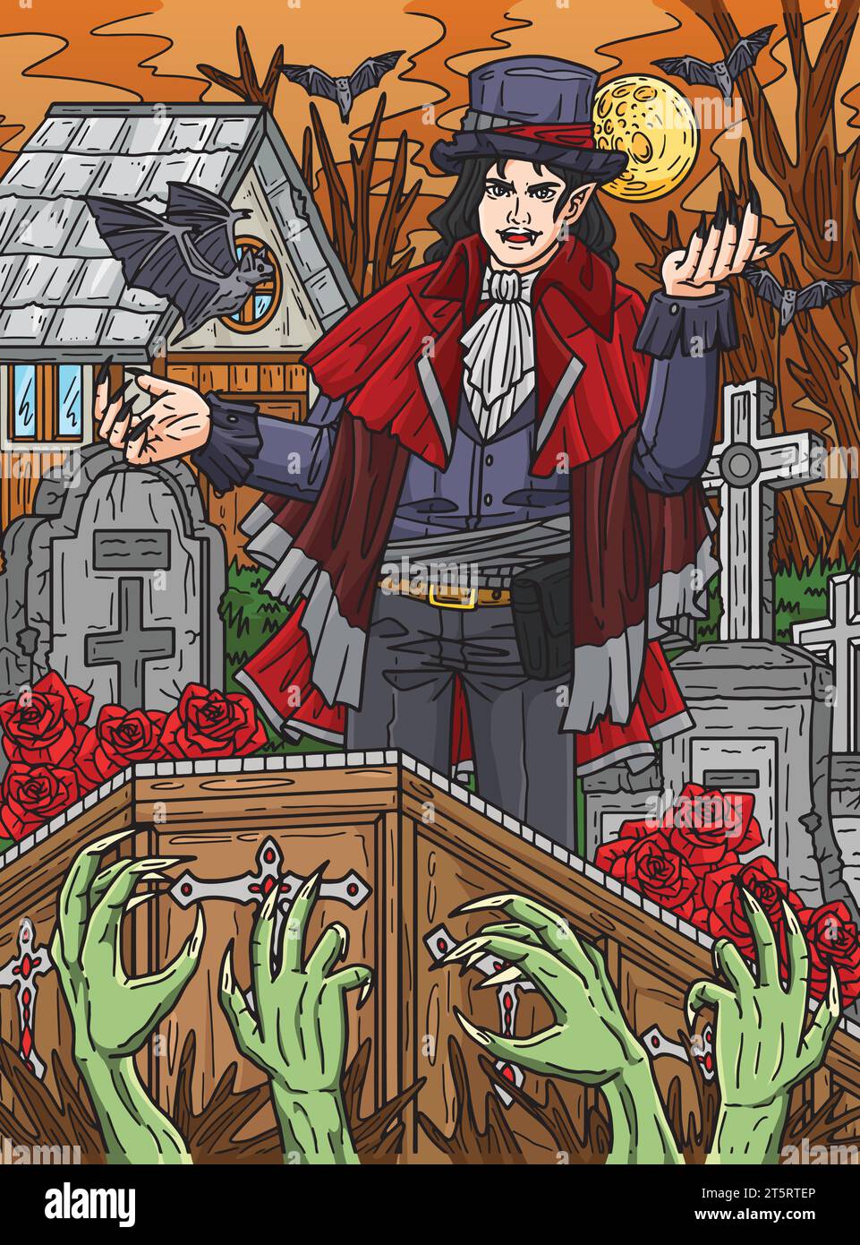 Halloween Vampire and Coffin Colored Cartoon Stock Vector Image & Art ...