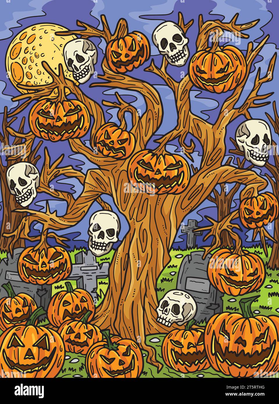 Halloween Haunted Tree Colored Cartoon Stock Vector Image & Art - Alamy