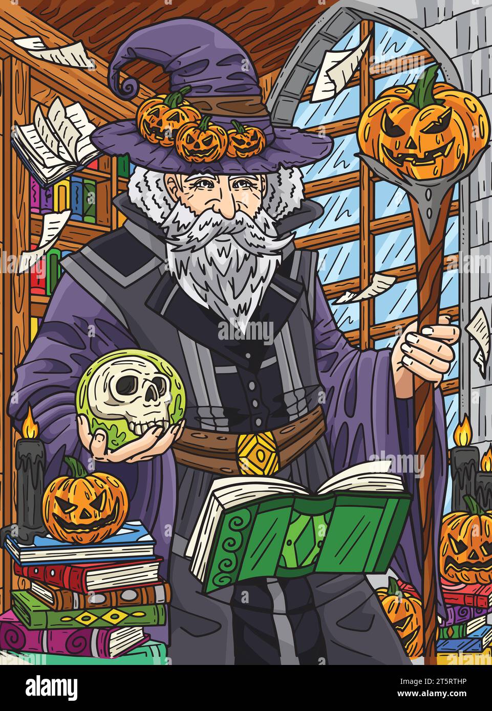 Halloween Wizard Colored Cartoon Illustration Stock Vector Image & Art - Alamy