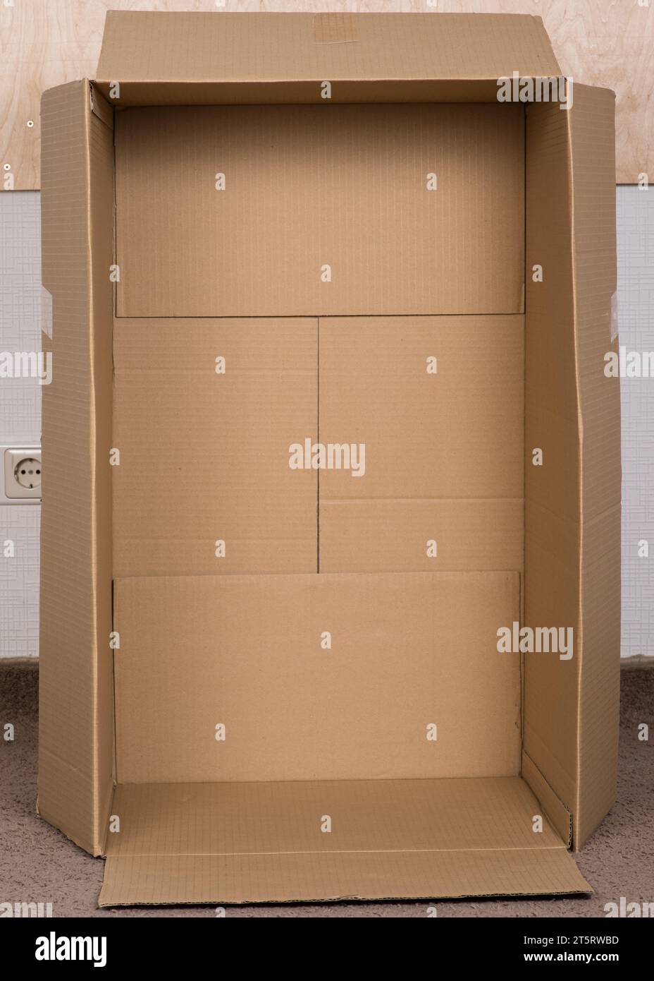 Inside view of empty open cardboard box. Packing for cargo. Moving, new ...