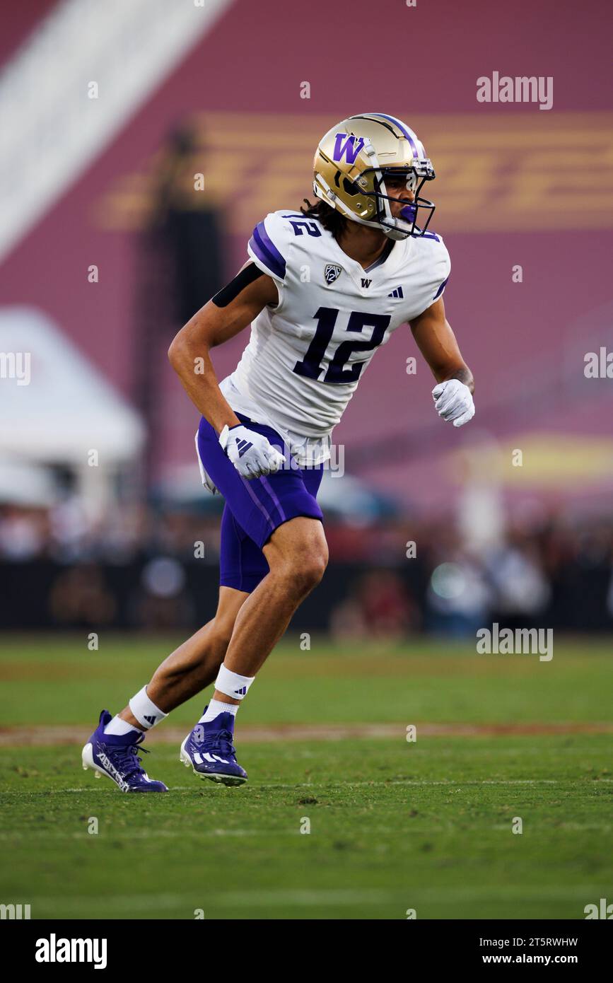 Washington Huskies wide receiver Denzel Boston (12) runs a route during ...