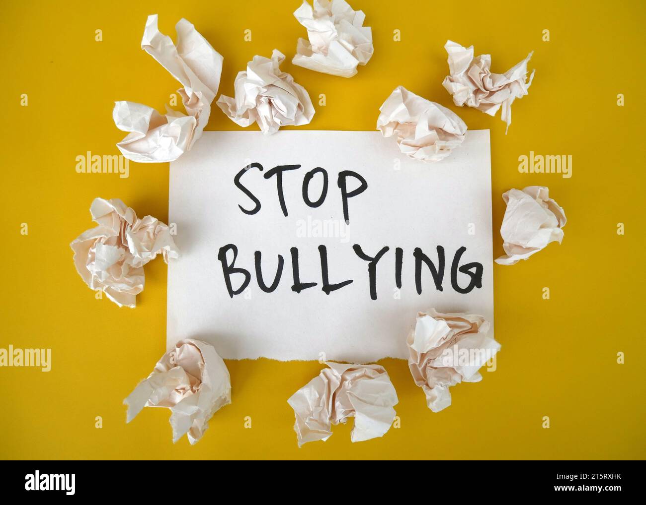 Stop Bullying text on the card. Stop intimidation of aggressive force ...
