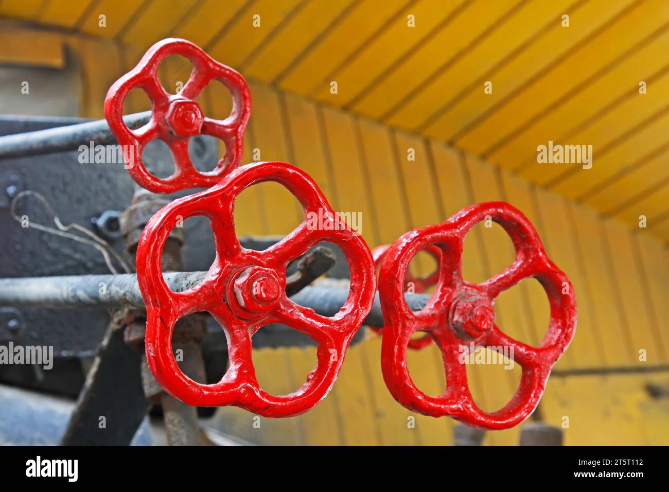 red handwheel in steam locomotive cab, closeup of photo Stock Photo - Alamy
