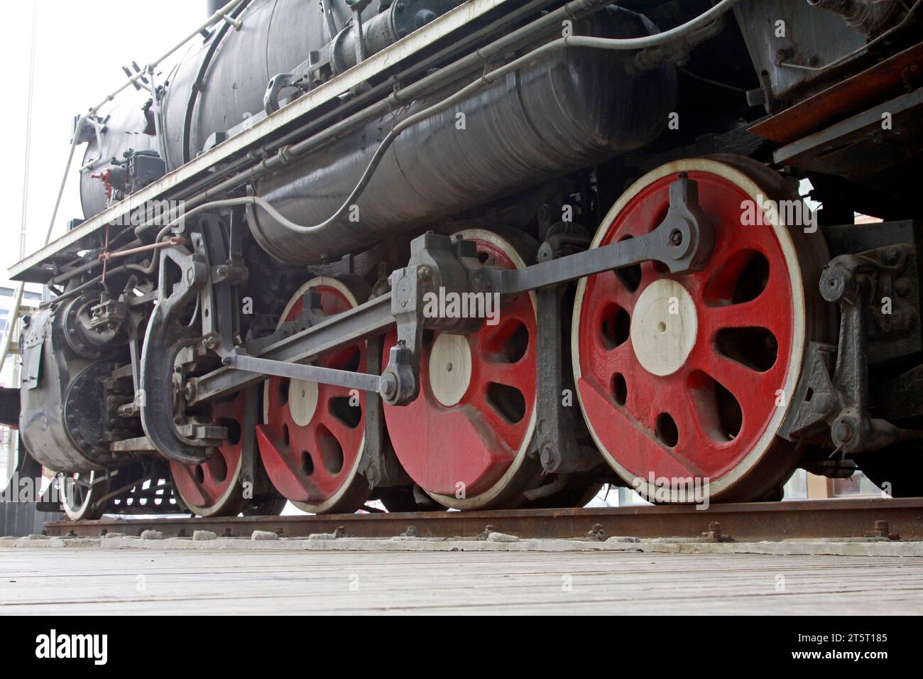 Steam locomotive wheel, closeup of photo Stock Photo - Alamy