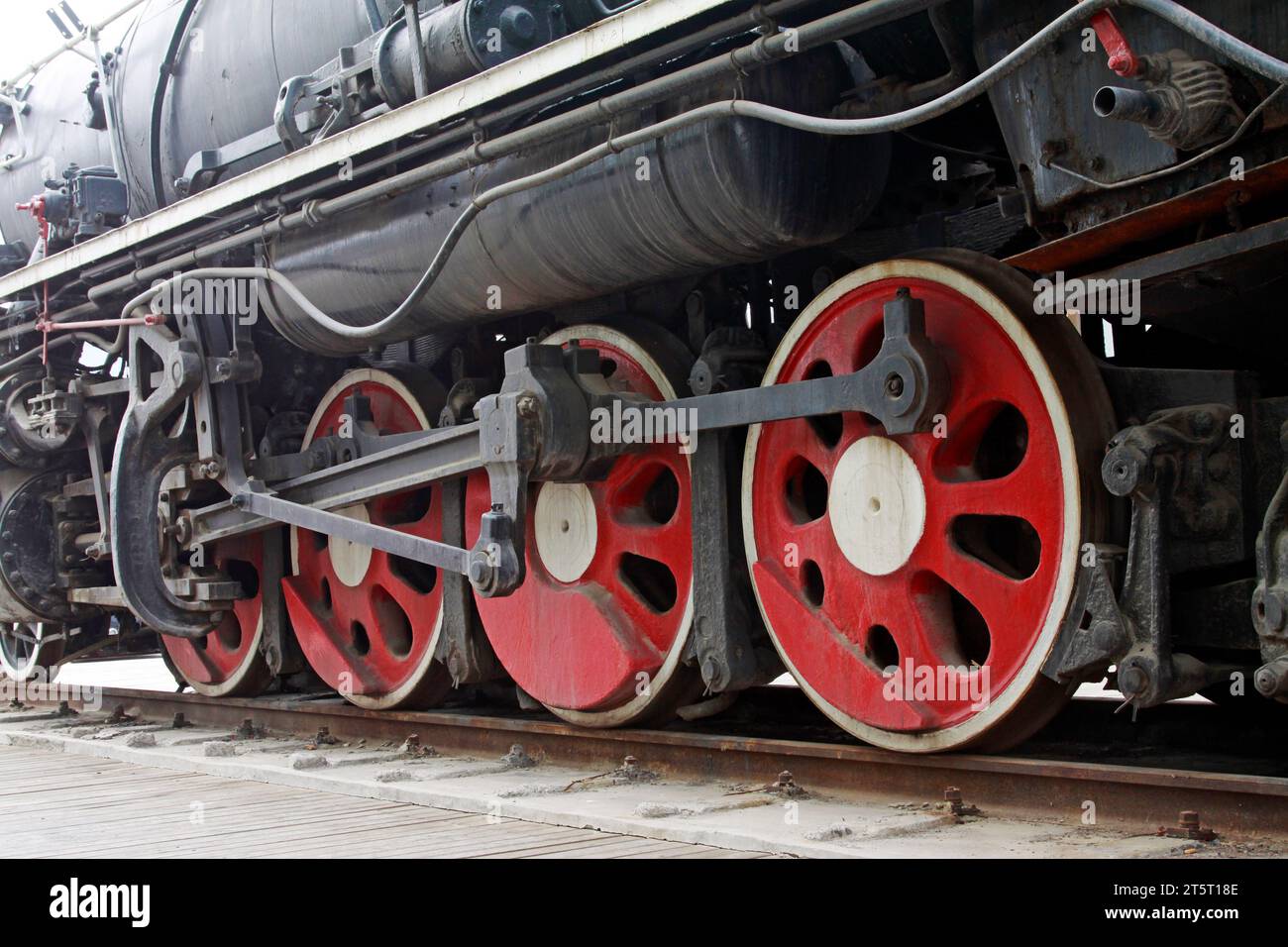 Steam locomotive wheel, closeup of photo Stock Photo - Alamy